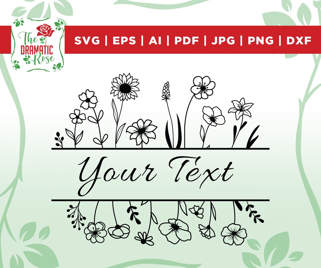 Split Floral Frame Svg, Wildflower Border Svg, Floral Monogram Border ...