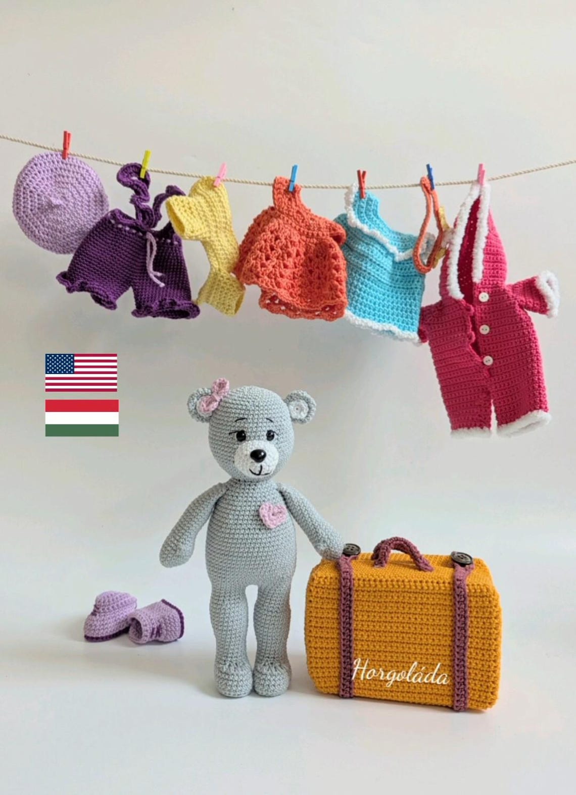 Momo Bear Crochet Pattern | Amigurumi Bear, Clothes & Suitcase (PDF) - Etsy