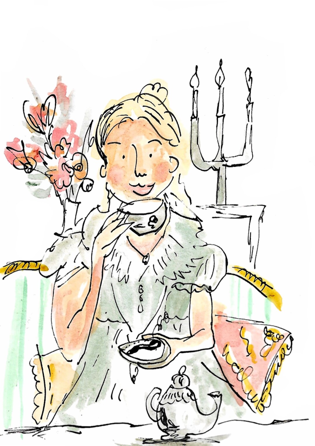Illustration of Lady Enjoying Afternoon Tea - Etsy