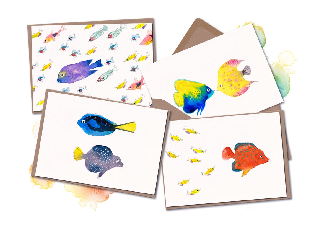 Easter Watercolor Tropical Fish Postcard Set of 4 - Etsy