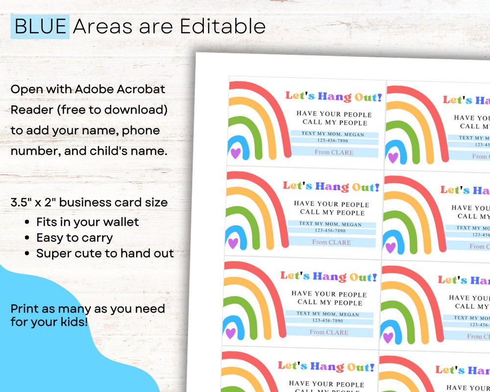 Editable Playdate Calling Card for Kid Printable, Play Date Invite ...