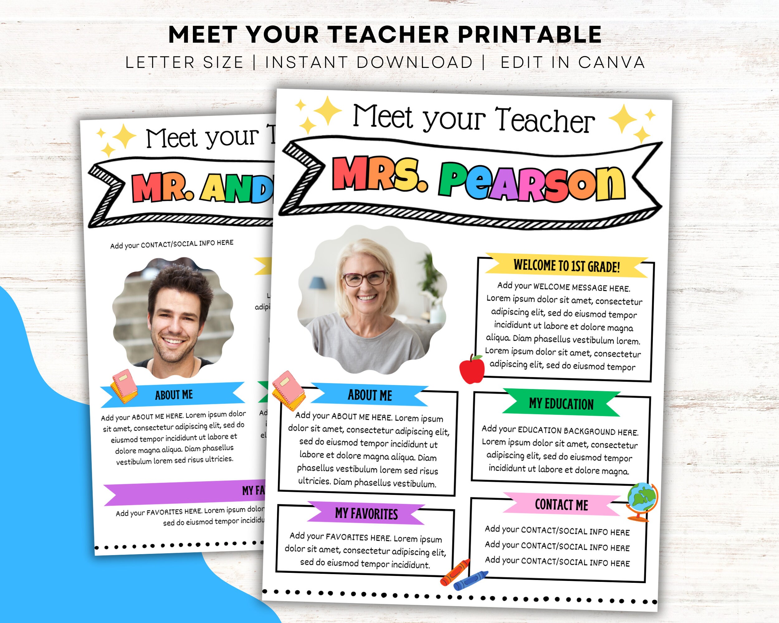 Colorful Editable Meet the Teacher Template, Back to School, Teacher ...