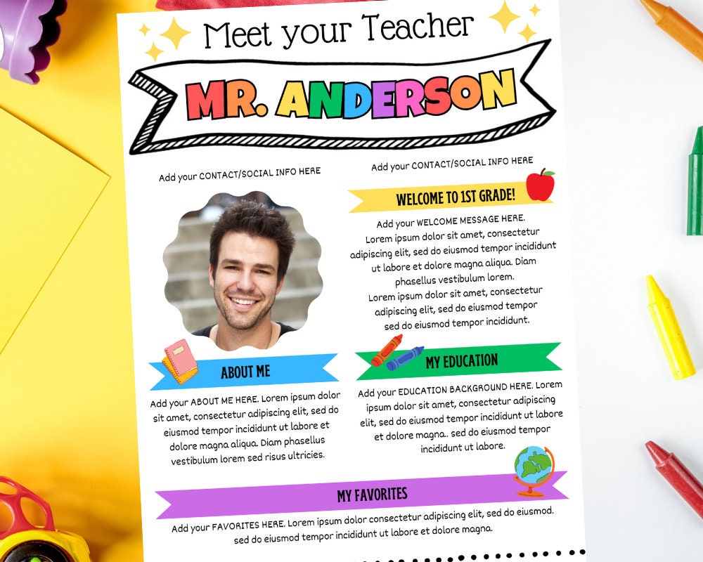 Colorful Editable Meet the Teacher Template, Back to School, Teacher ...