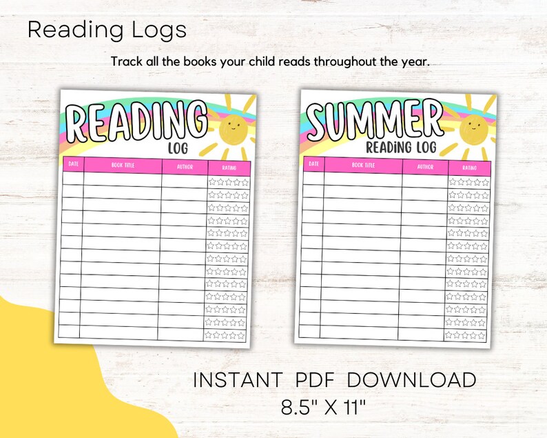 Sun Shine Kids Summer Reading Printable, Reading Log, Reading Chart ...