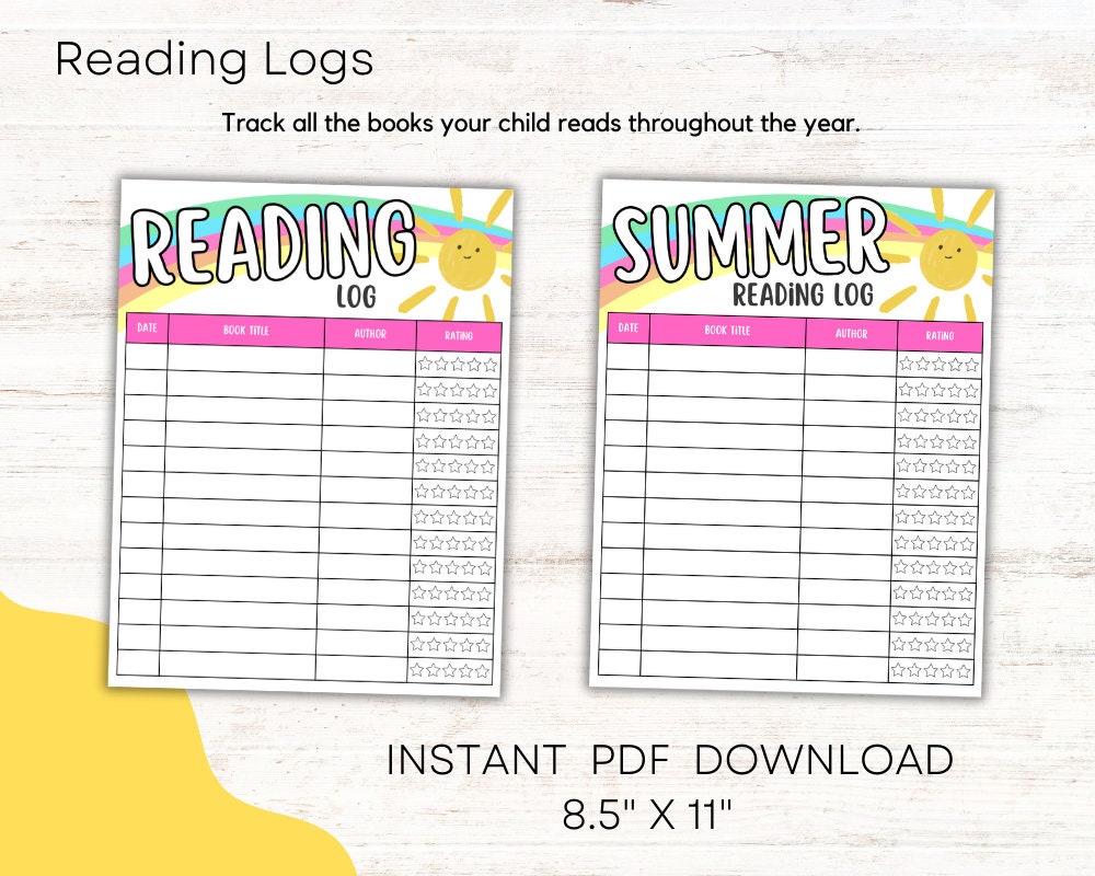 Sun Shine Kids Summer Reading Printable, Reading Log, Reading Chart ...