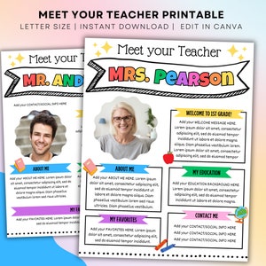 Colorful Editable Meet the Teacher Template, Back to School, Teacher ...