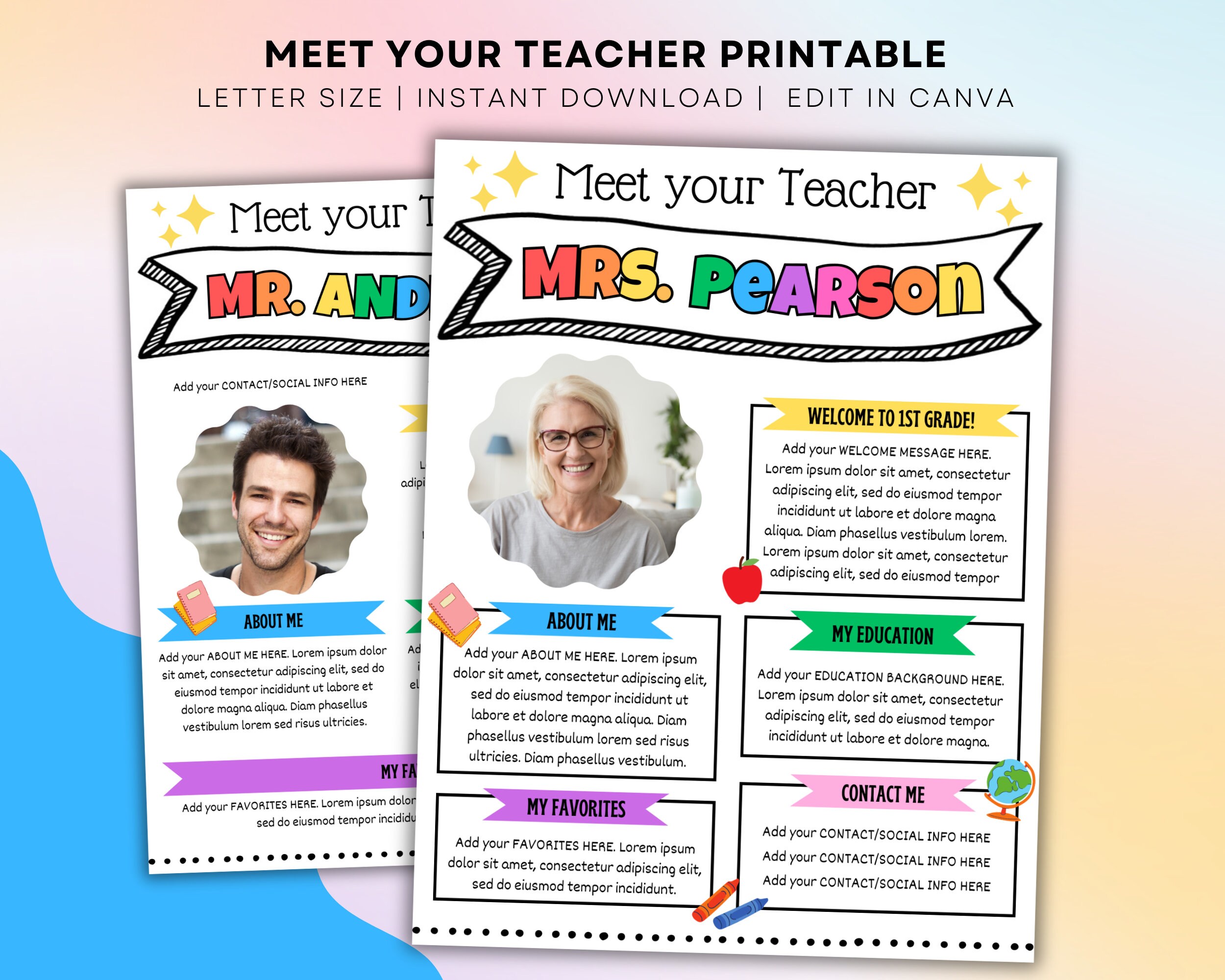 Colorful Editable Meet the Teacher Template, Back to School, Teacher ...