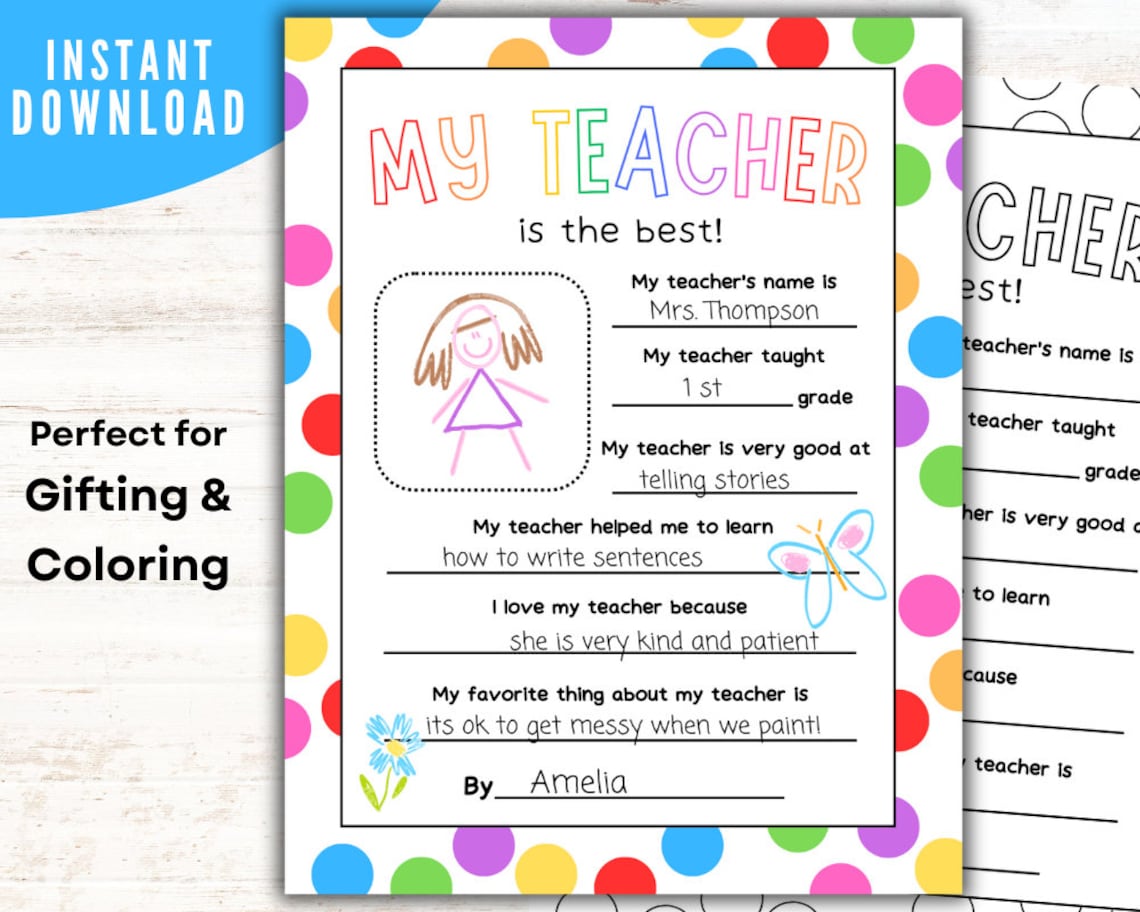 Personal Teacher Appreciation Gift, Printable Teacher Thank You, End of ...