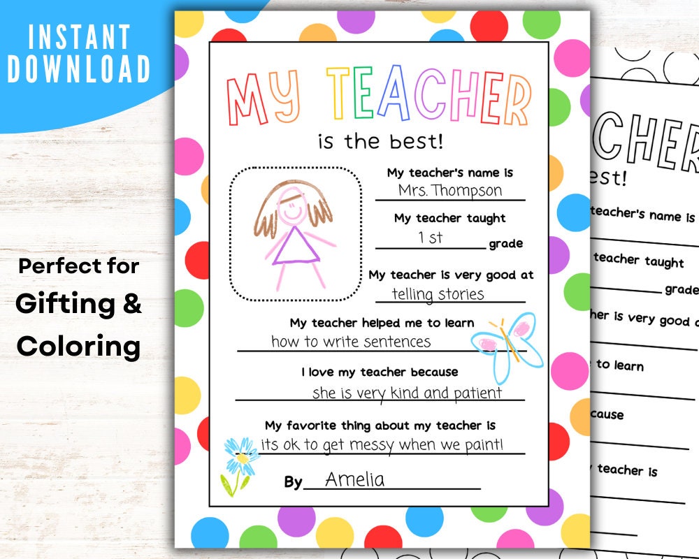 Personal Teacher Appreciation Gift, Printable Teacher Thank You, End of ...