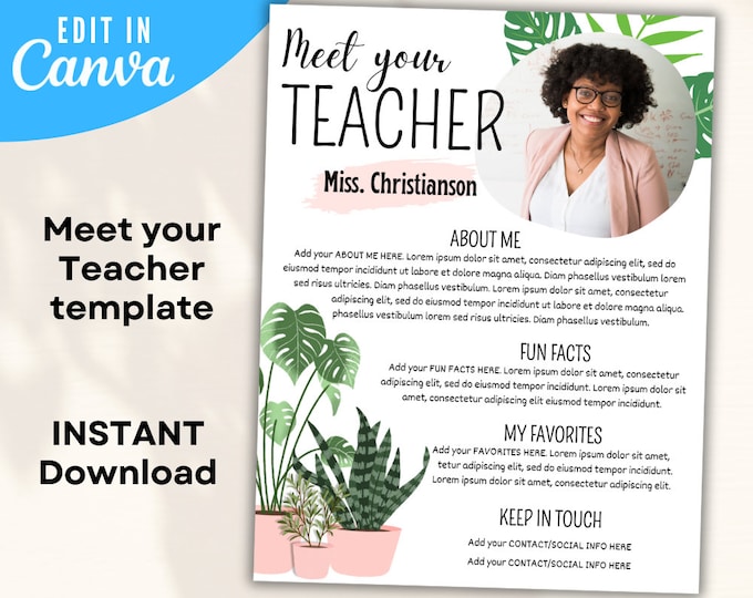 Meet the Teacher Templates | Editable Modern Boho Plants Decor - Etsy ...