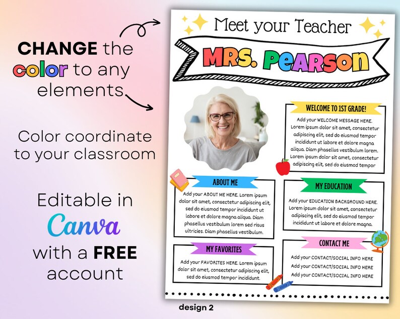 Colorful Editable Meet the Teacher Template, Back to School, Teacher ...