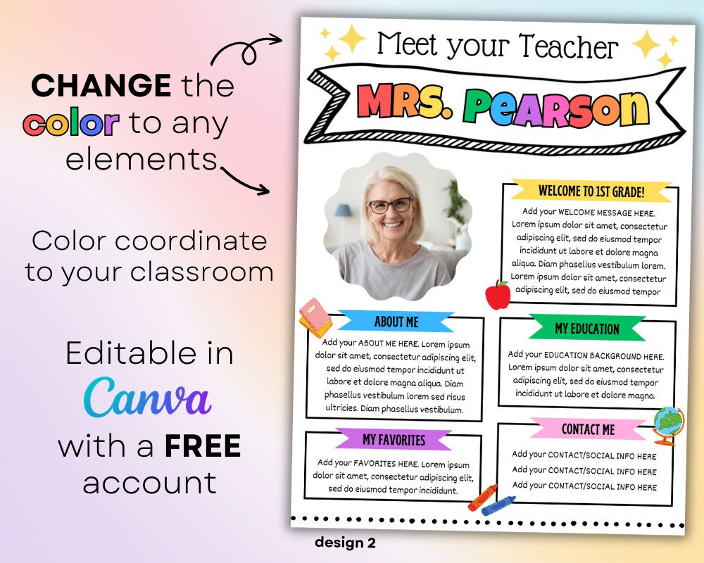 Colorful Editable Meet the Teacher Template, Back to School, Teacher ...