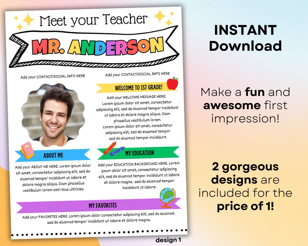 Colorful Editable Meet the Teacher Template, Back to School, Teacher ...