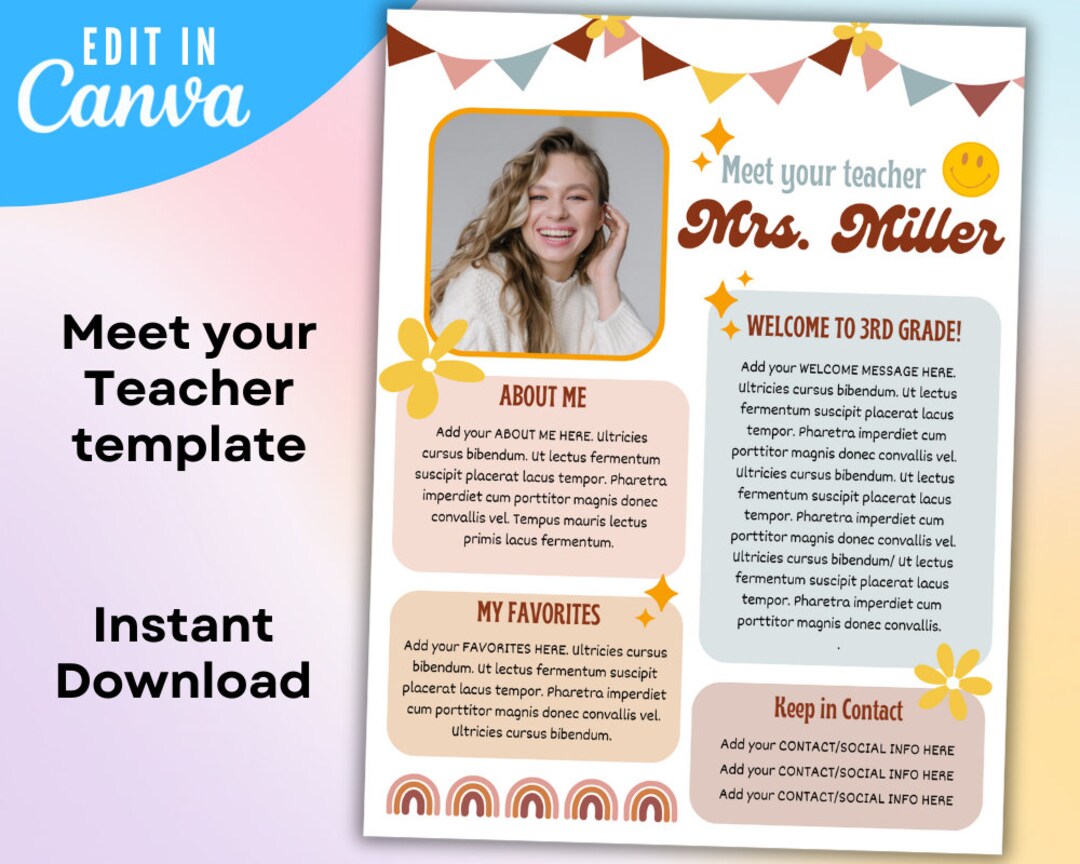 Boho Groovy Meet the Teacher Editable Template, Back to School Letter ...