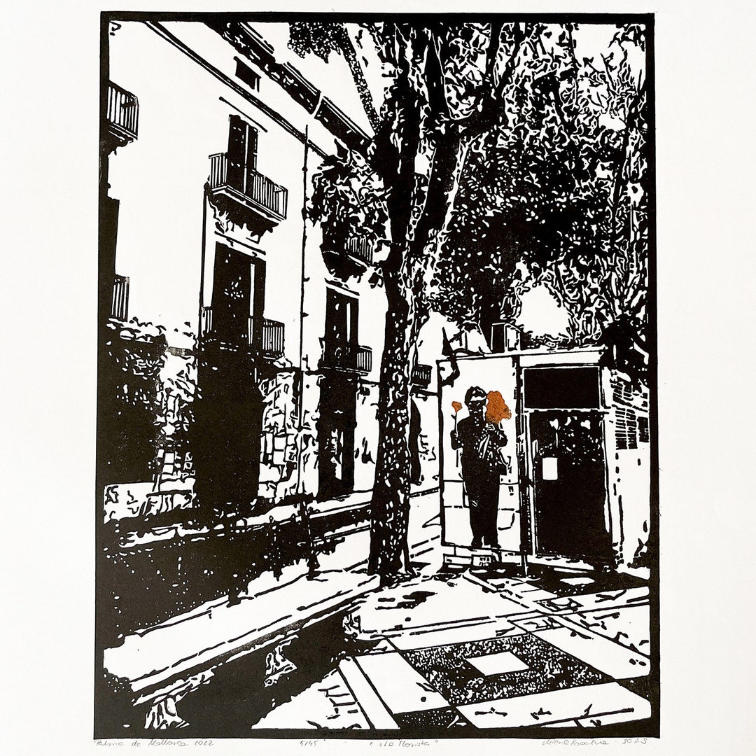 Linocut Print, Architecture Print, City Art, Mallorca Print, City Life ...