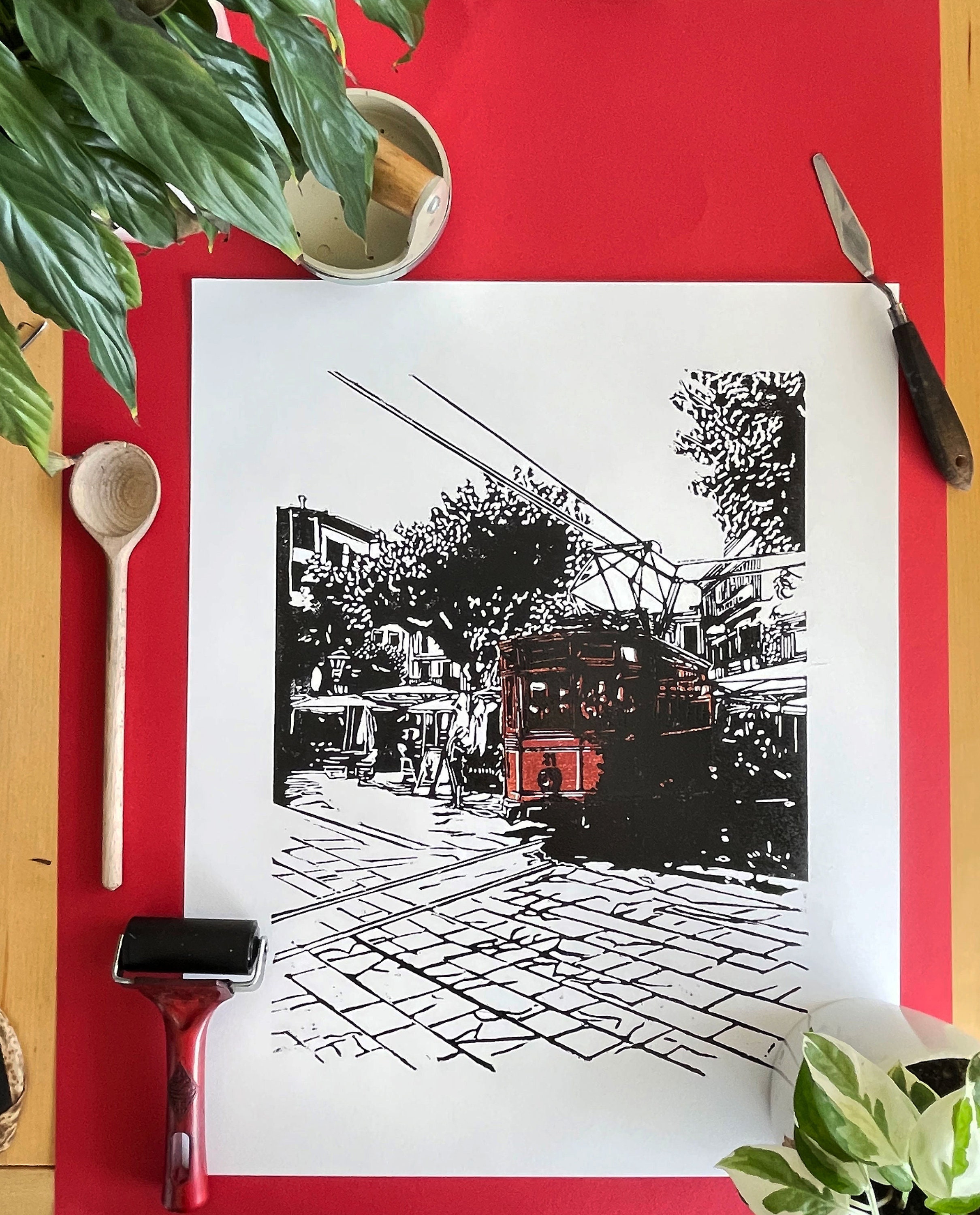 Tram De Soller Linocut Print, Majorca Spain Art, Limited Edition - Etsy