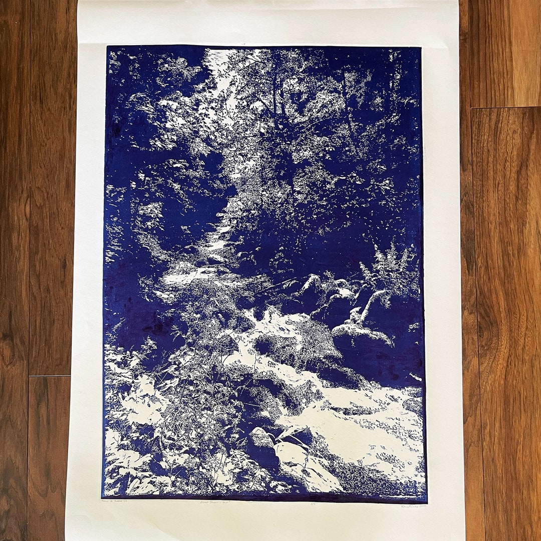 Linocut Forest Stream Linocut Print Large Lino Print - Etsy