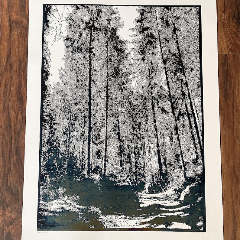 Special Linocut Forest Road | Large Print Nature | Lino Print | Wall ...