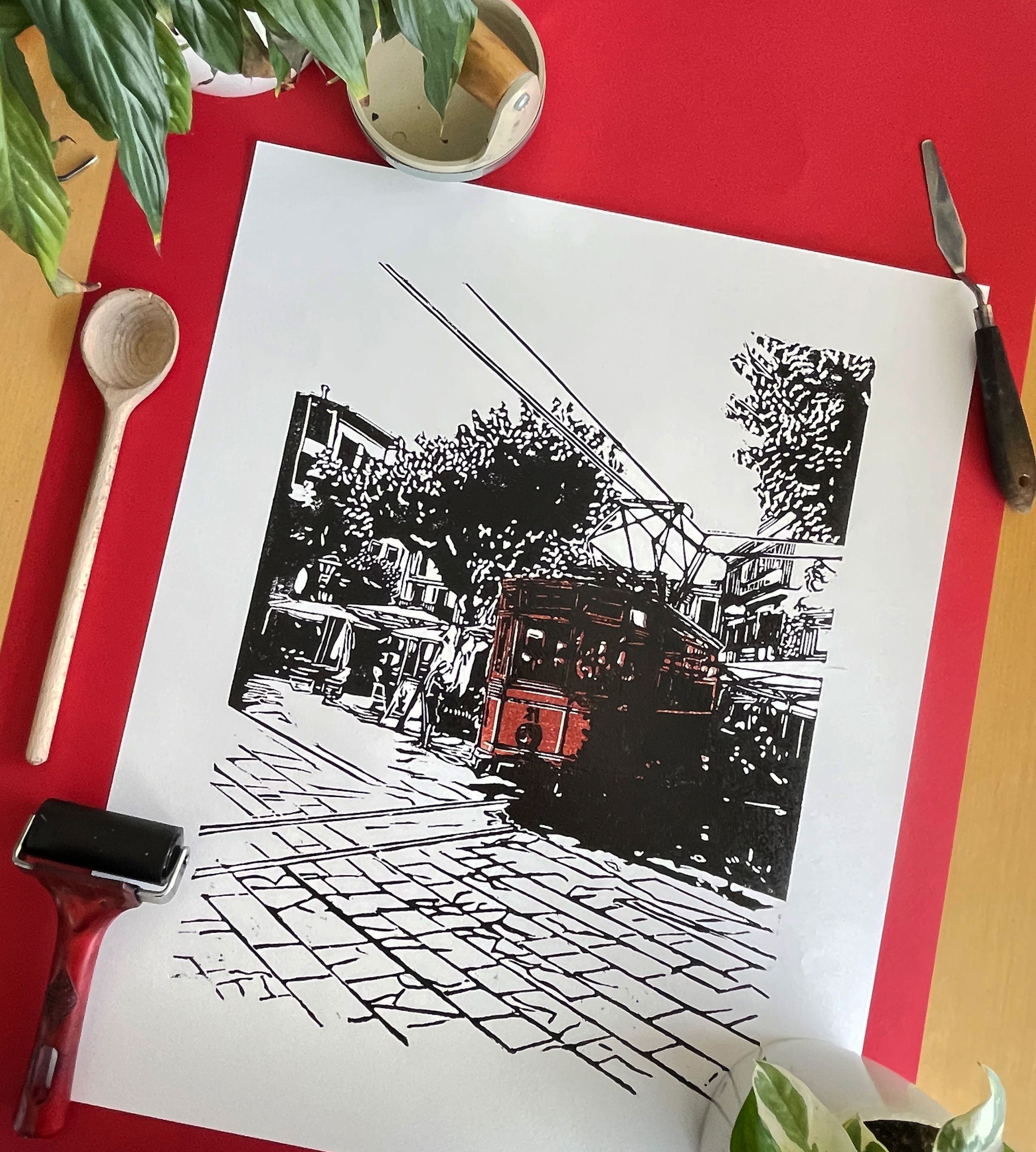 Tram De Soller Linocut Print, Majorca Spain Art, Limited Edition - Etsy