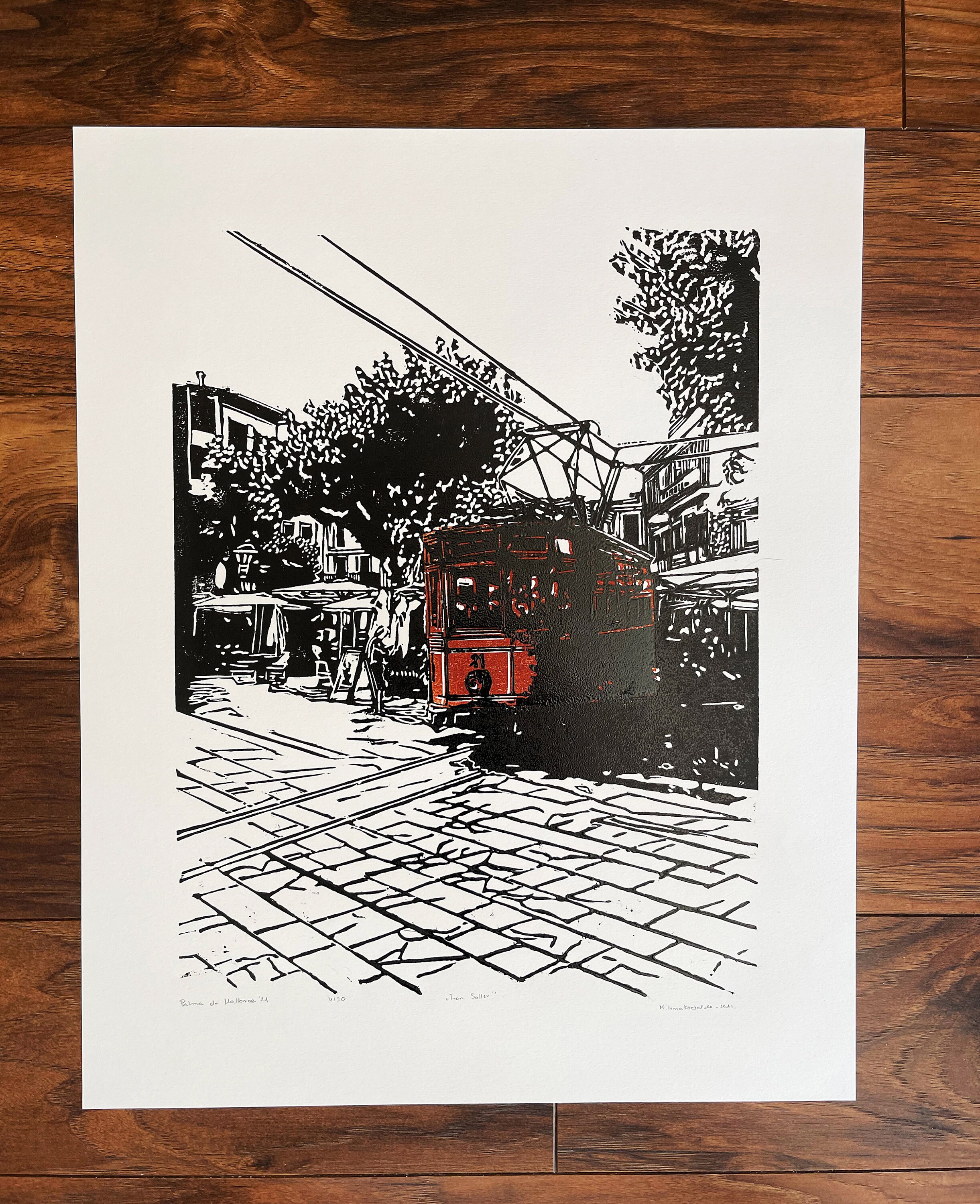 Tram De Soller Linocut Print, Majorca Spain Art, Limited Edition - Etsy