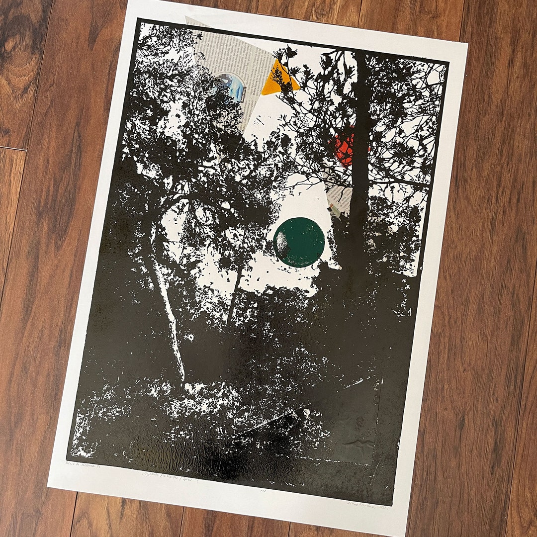 Linocut Print, Collage Art, Lino Print, Newspaper Wall Art, Abstract ...