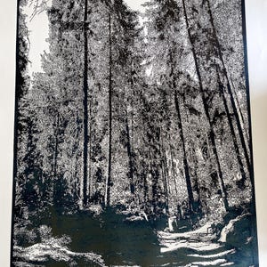 Forest Road Linocut Print | Large Black & White Landscape Art - Etsy