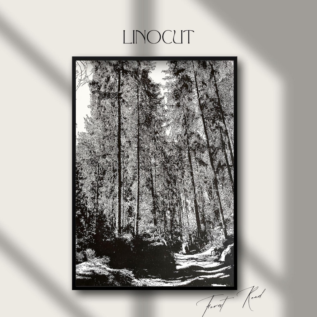 Linocut Forest Road Large Print Nature Lino Print 23.62 X 31.5 Inch ...