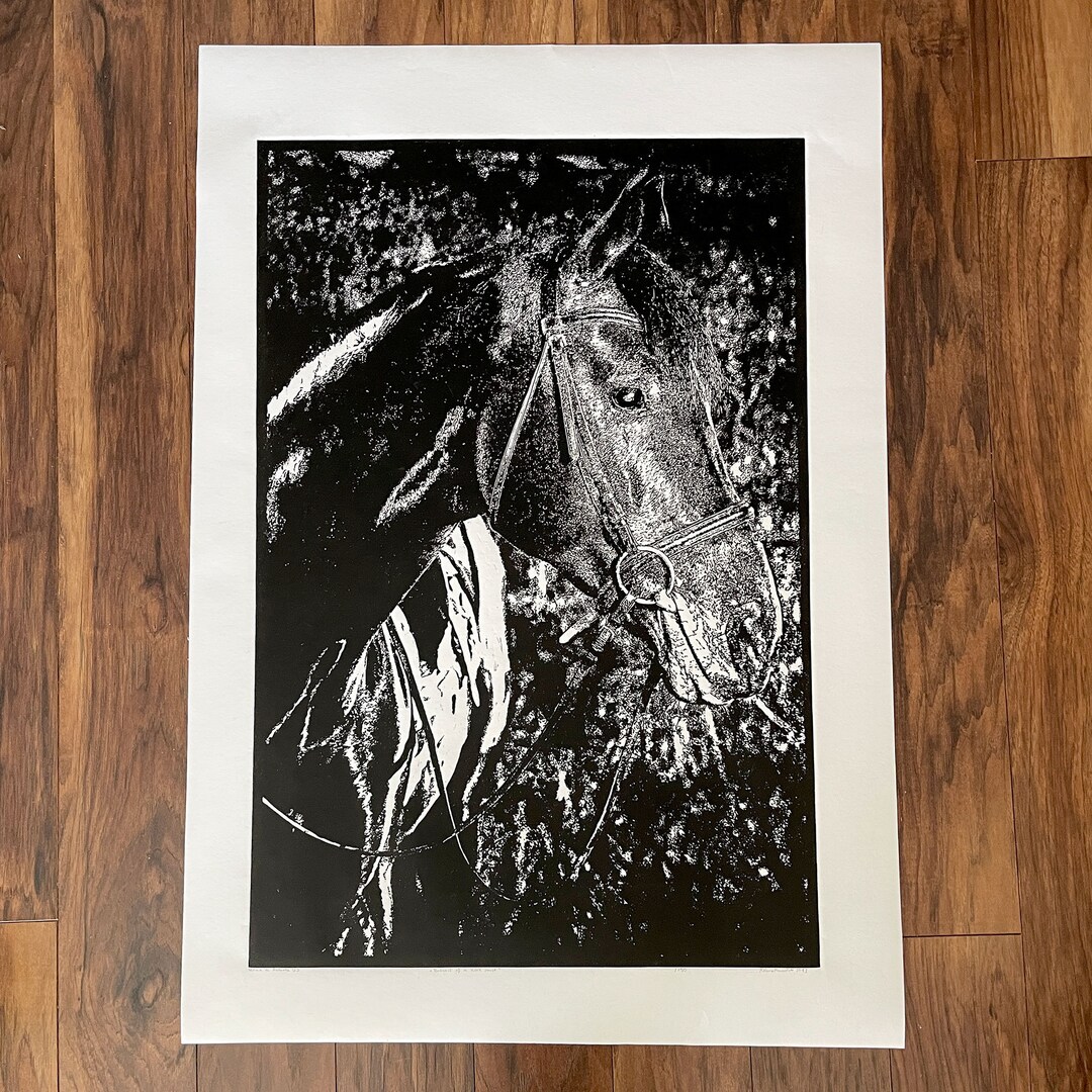 Original Black Horse Linocut Print, Large Equestrian Wall Art - Etsy