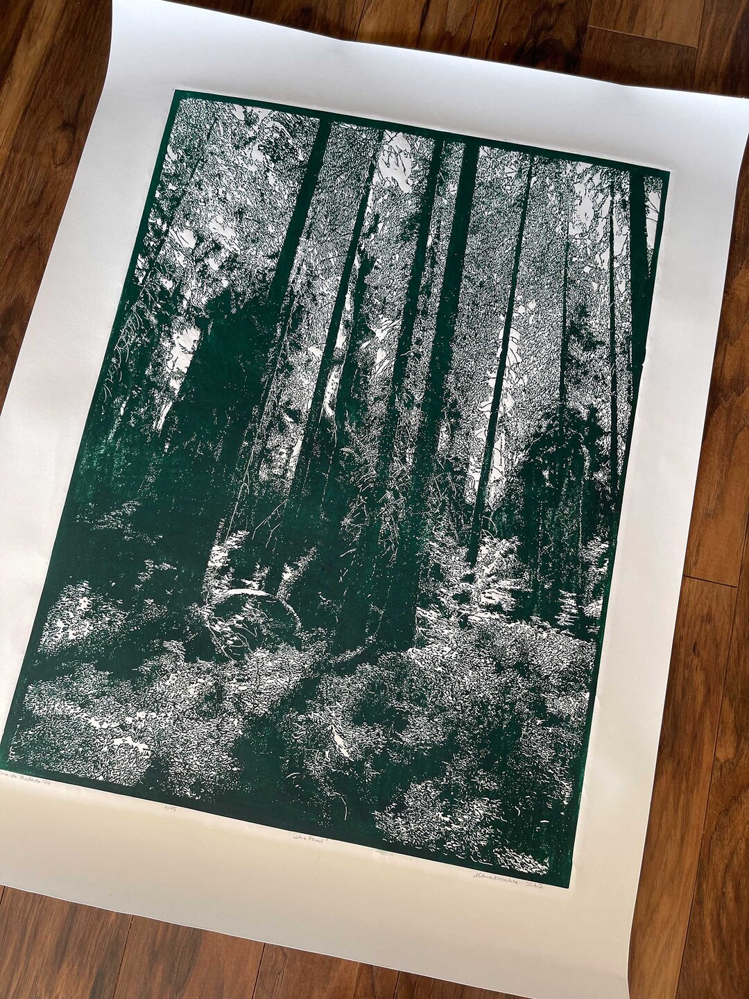 OUTLET | Green Forest Art | Large Print Nature| Landscape Linocut ...