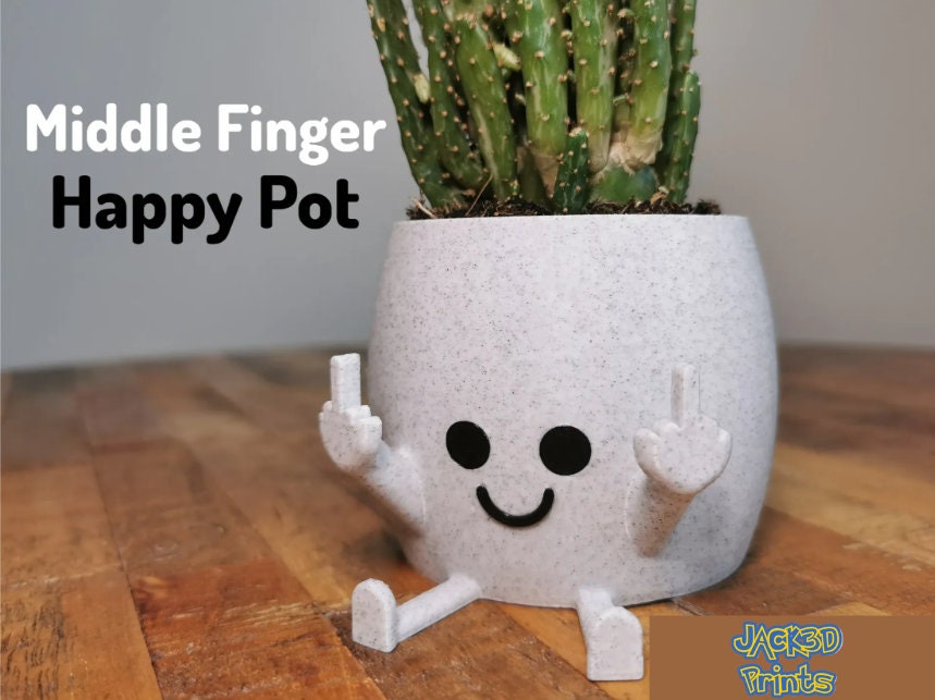 Happy Middle Finger Plant Pot Rude Offensive Planter - Etsy UK