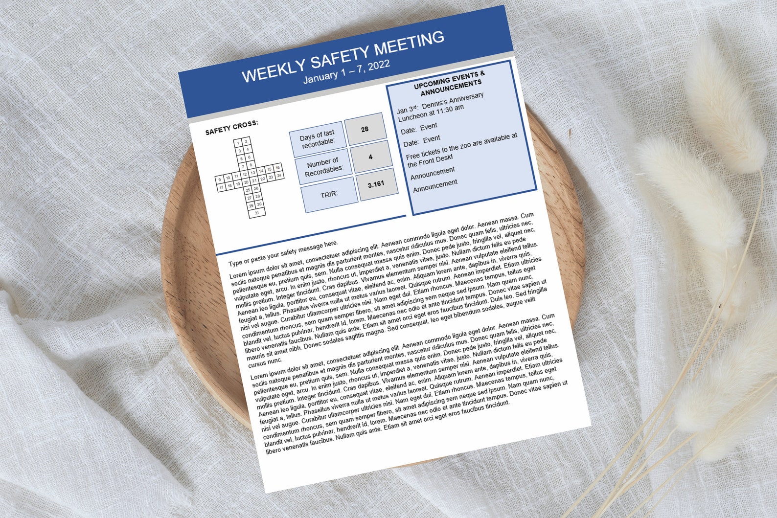 Safety Meeting Form - Pre-shift Safety Meeting Form - 4 Safety Topics ...
