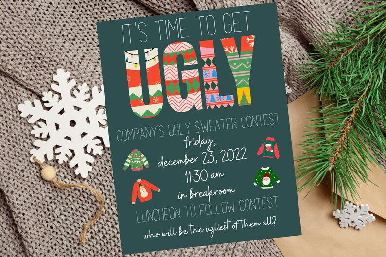 Editable Ugly Christmas Sweater Contest Flyer - Etsy