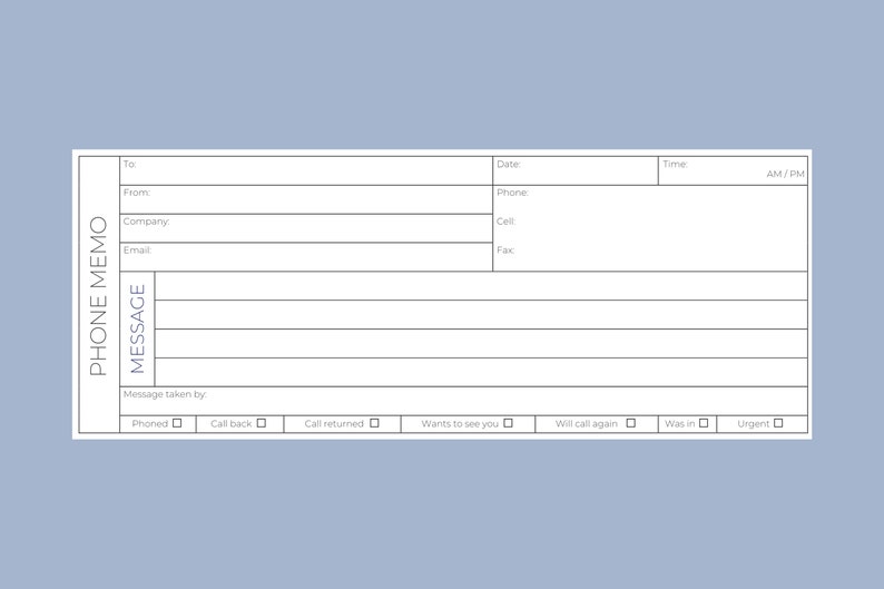 Printable Phone Memo Message Template, Missed Call Message Form ...