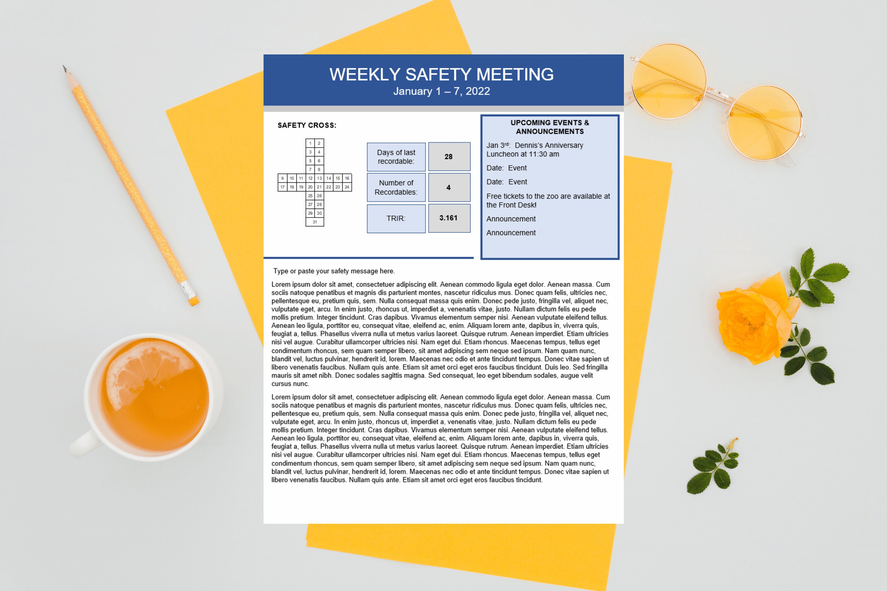 Safety Meeting Form - Pre-shift Safety Meeting Form - 4 Safety Topics ...