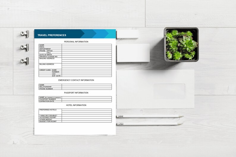 Travel Preferences Microsoft Office Form, Personalized Travel Forms ...