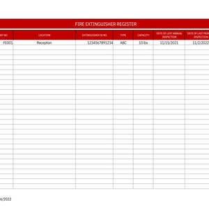 Fire Extinguisher Register and Monthly Inspection Form, Editable Excel ...