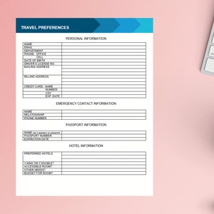 Travel Preferences Microsoft Office Form, Personalized Travel Forms ...