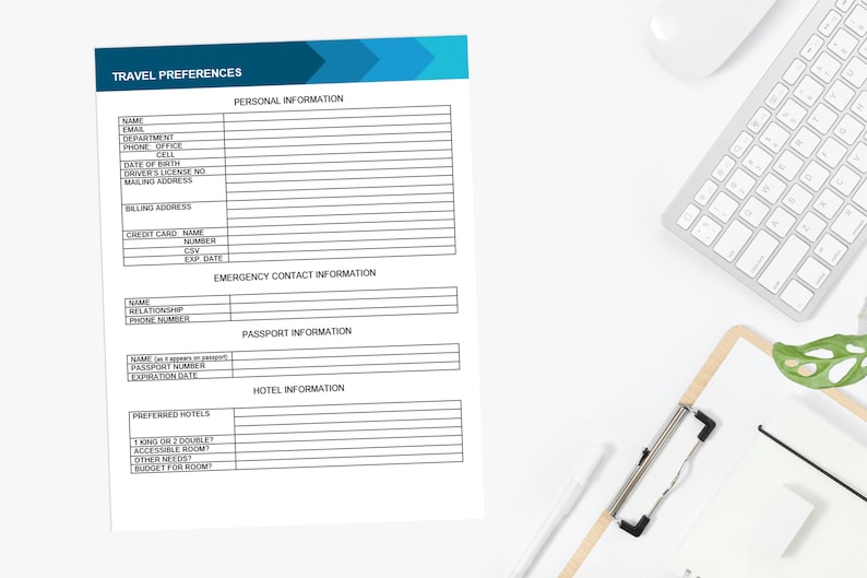 Travel Preferences Google Doc Form, Forms for Administrative Assistants ...