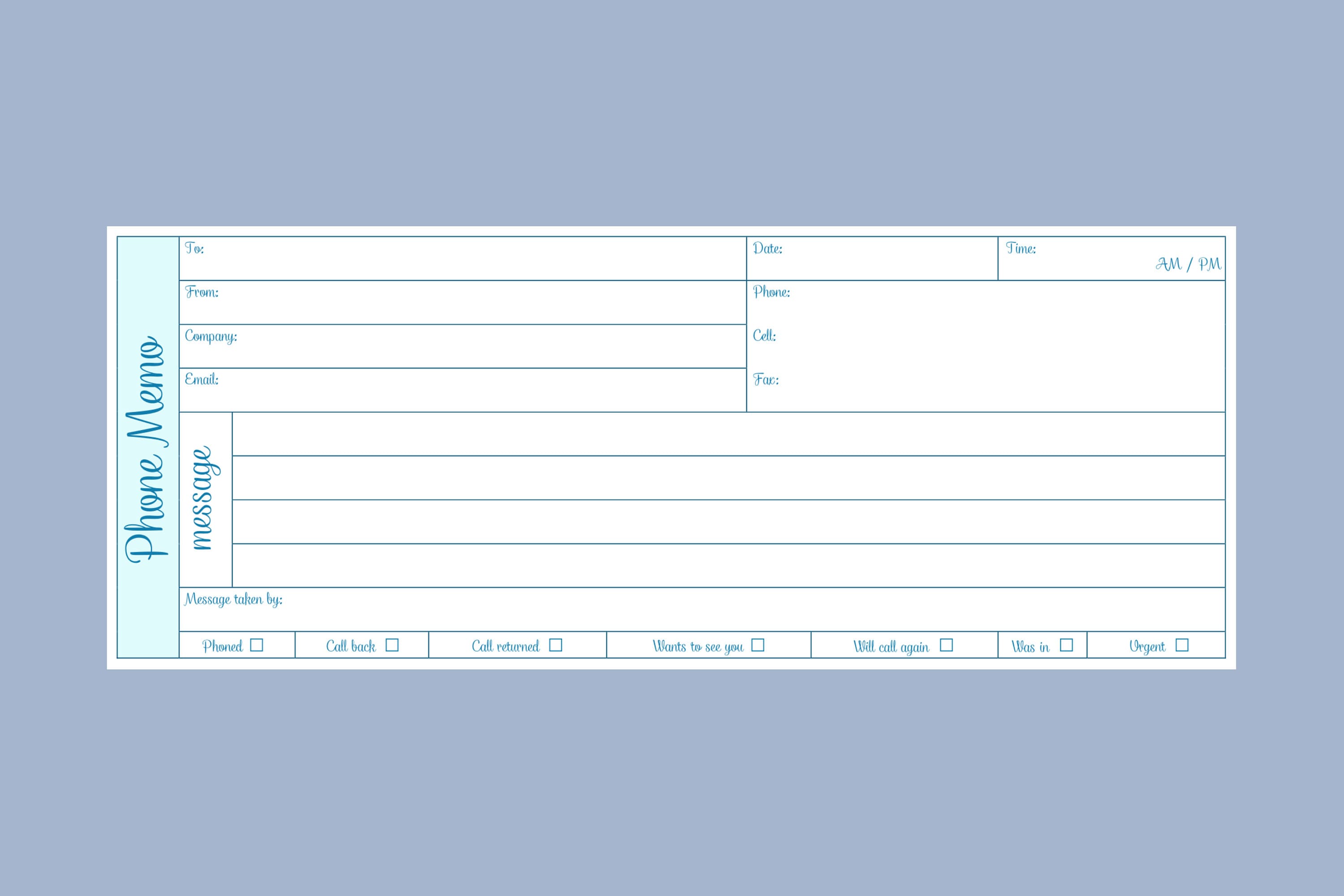 Printable Phone Memo Message Template, Missed Call Template for Office ...