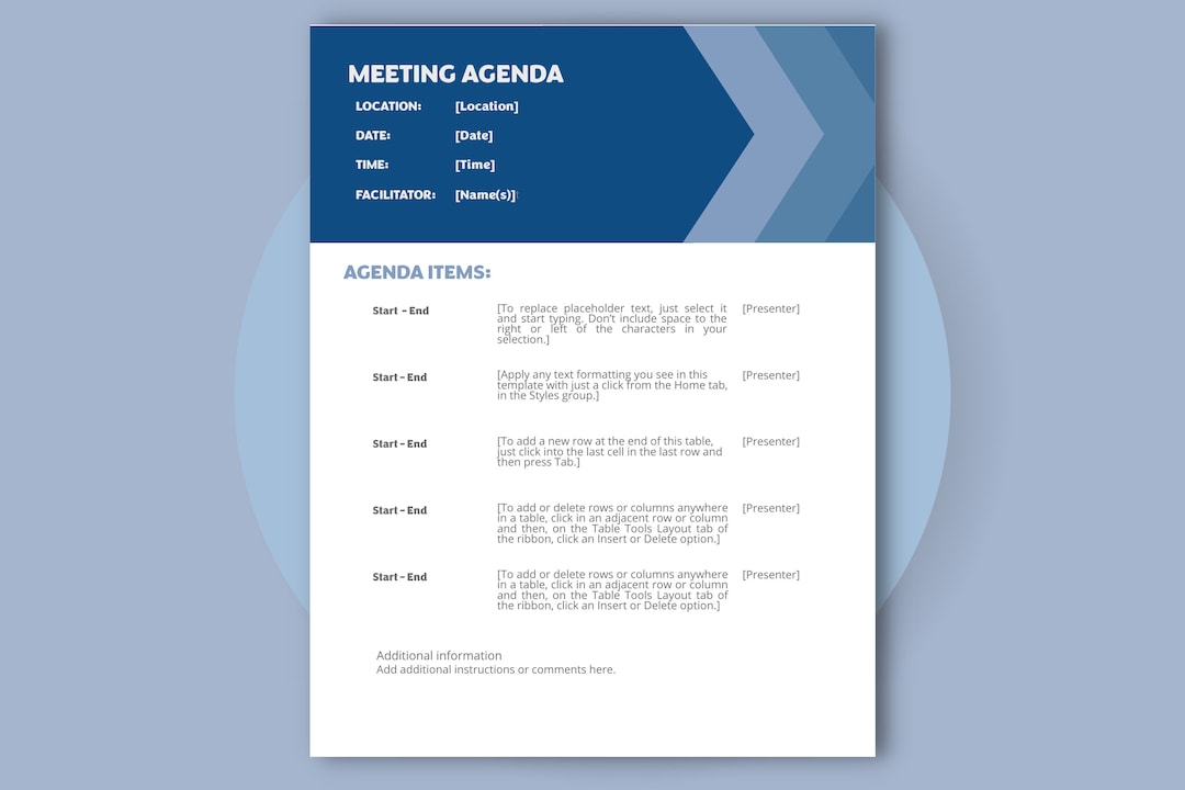 Meeting Agenda Template, Editable Microsoft Word Document, Meeting ...