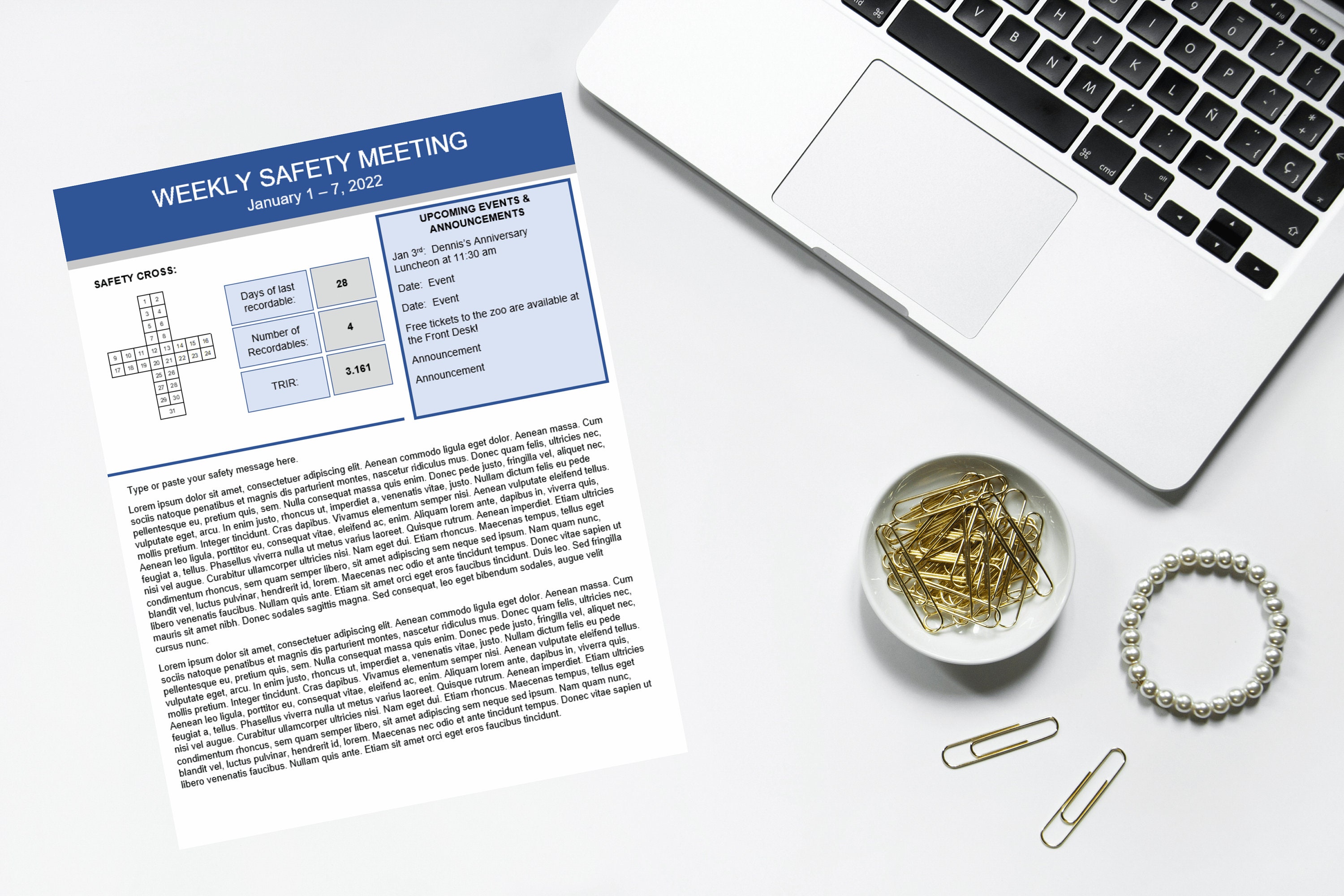 Safety Meeting Form - Pre-shift Safety Meeting Form - 4 Safety Topics ...