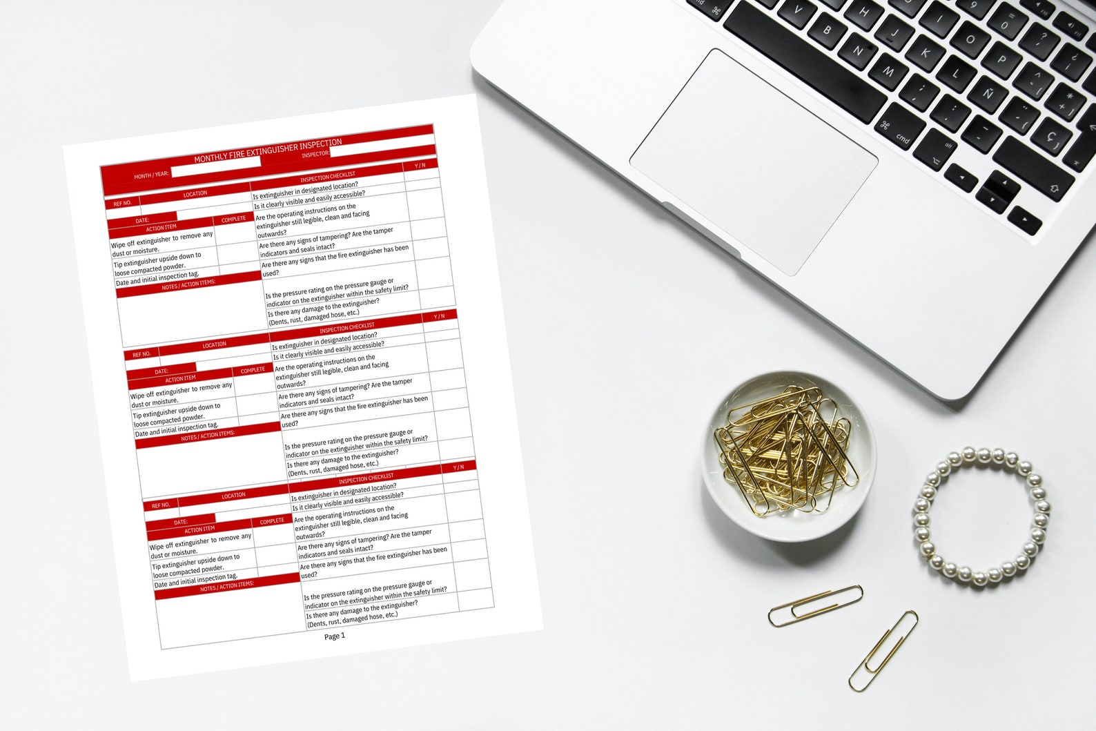 Fire Extinguisher Register and Monthly Inspection Form, Editable Excel ...