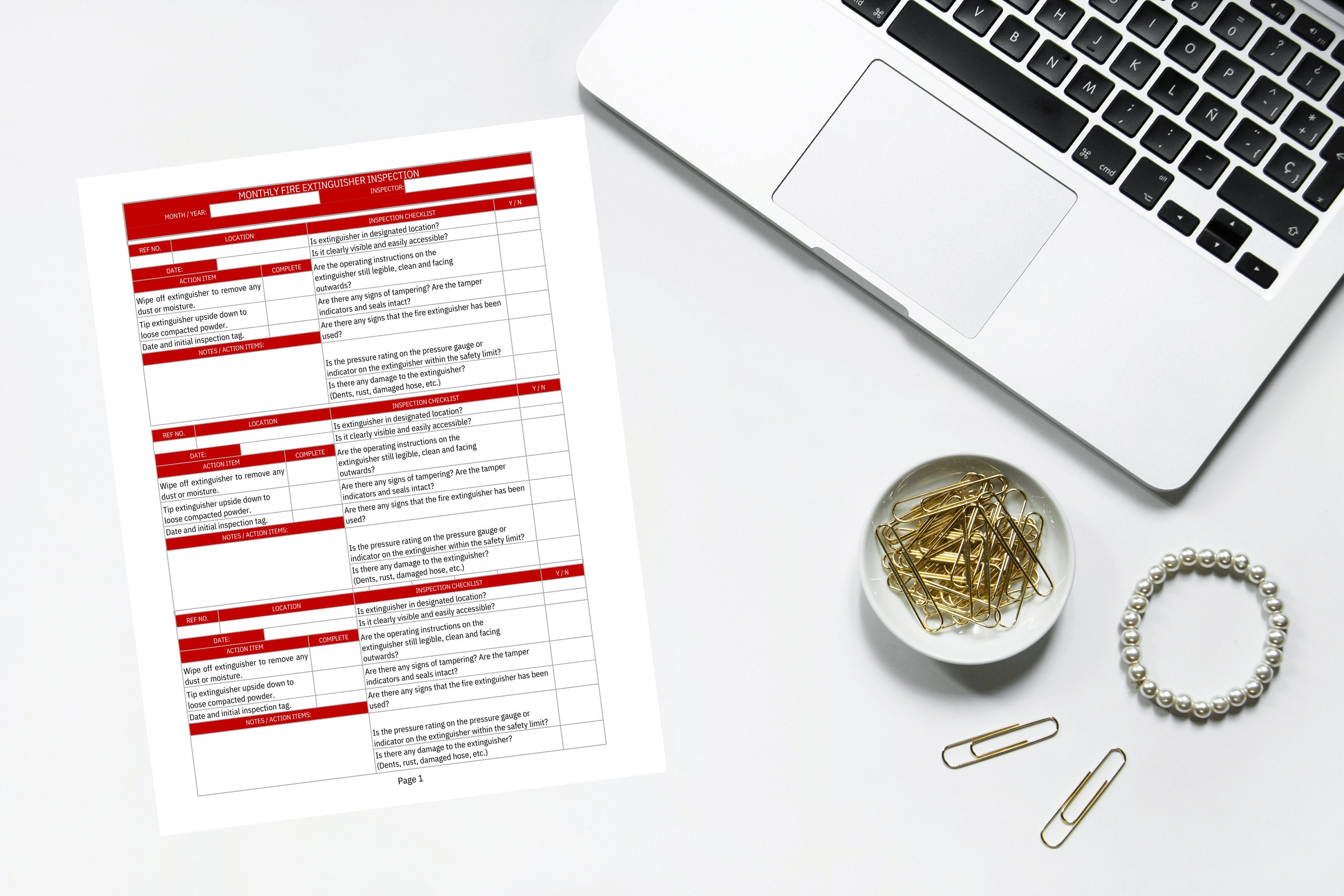 Fire Extinguisher Register and Monthly Inspection Form, Editable Excel ...