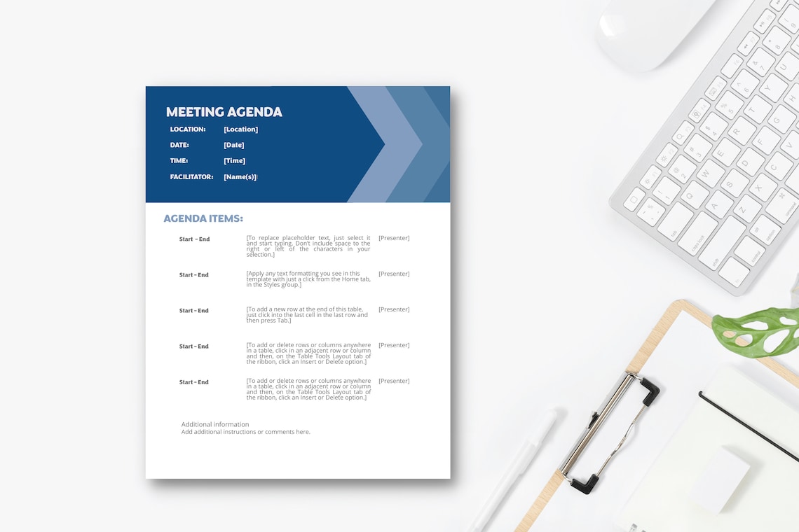 Meeting Agenda Template, Editable Microsoft Word Document, Meeting ...