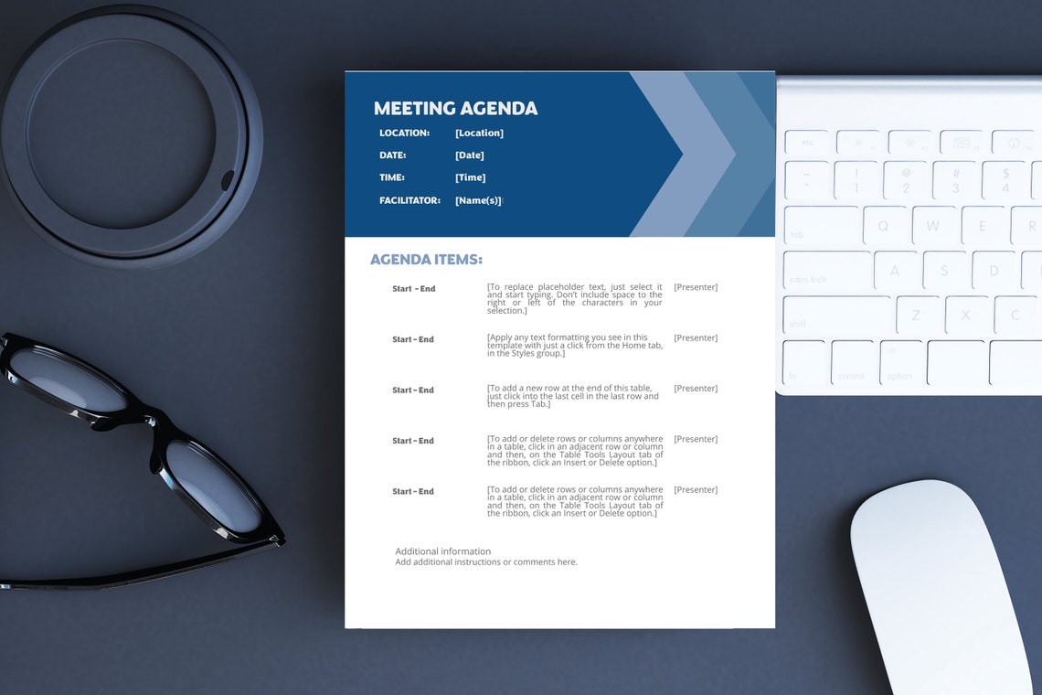 Meeting Agenda Template, Editable Microsoft Word Document, Meeting ...
