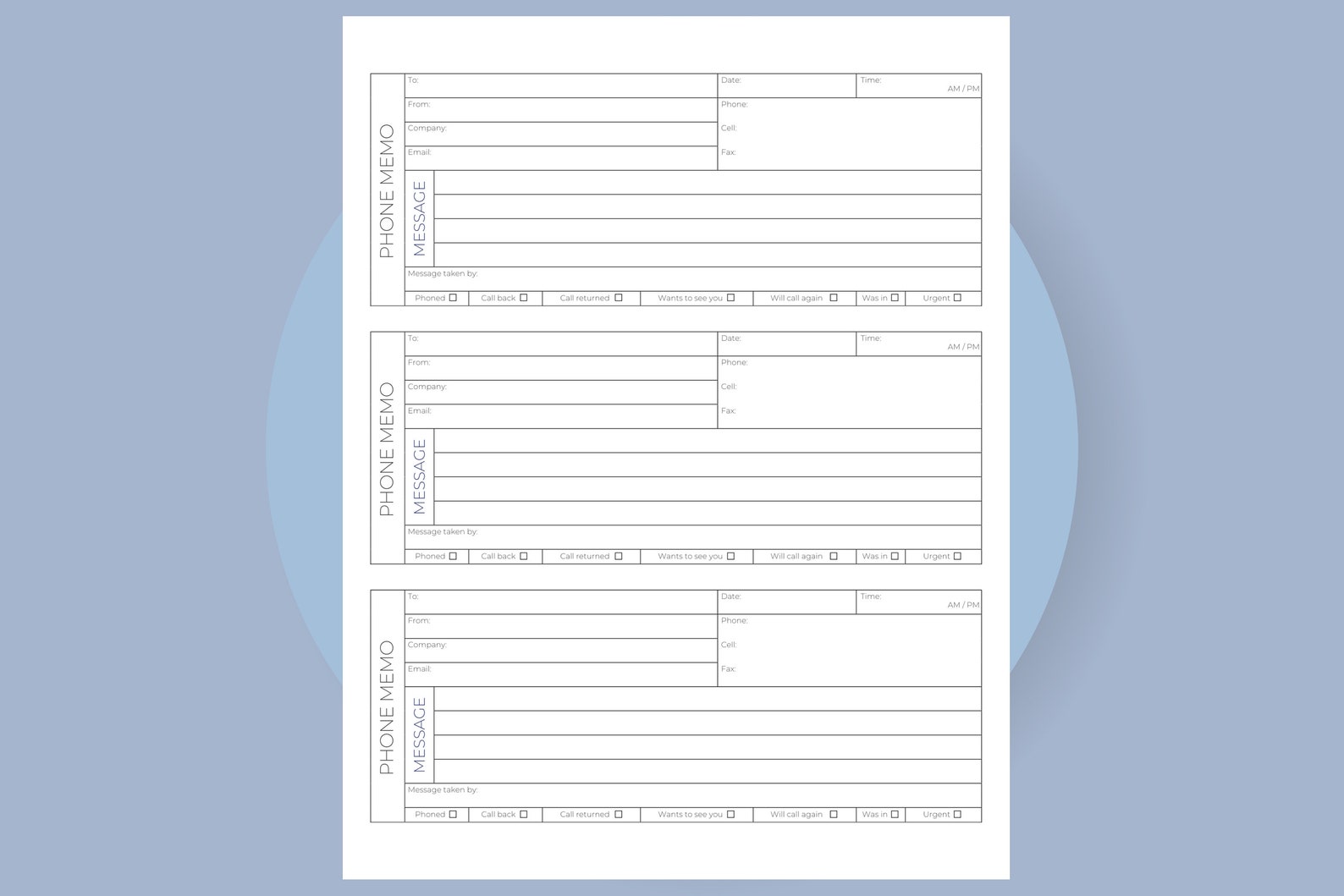 Printable Phone Memo Message Template, Missed Call Message Form ...