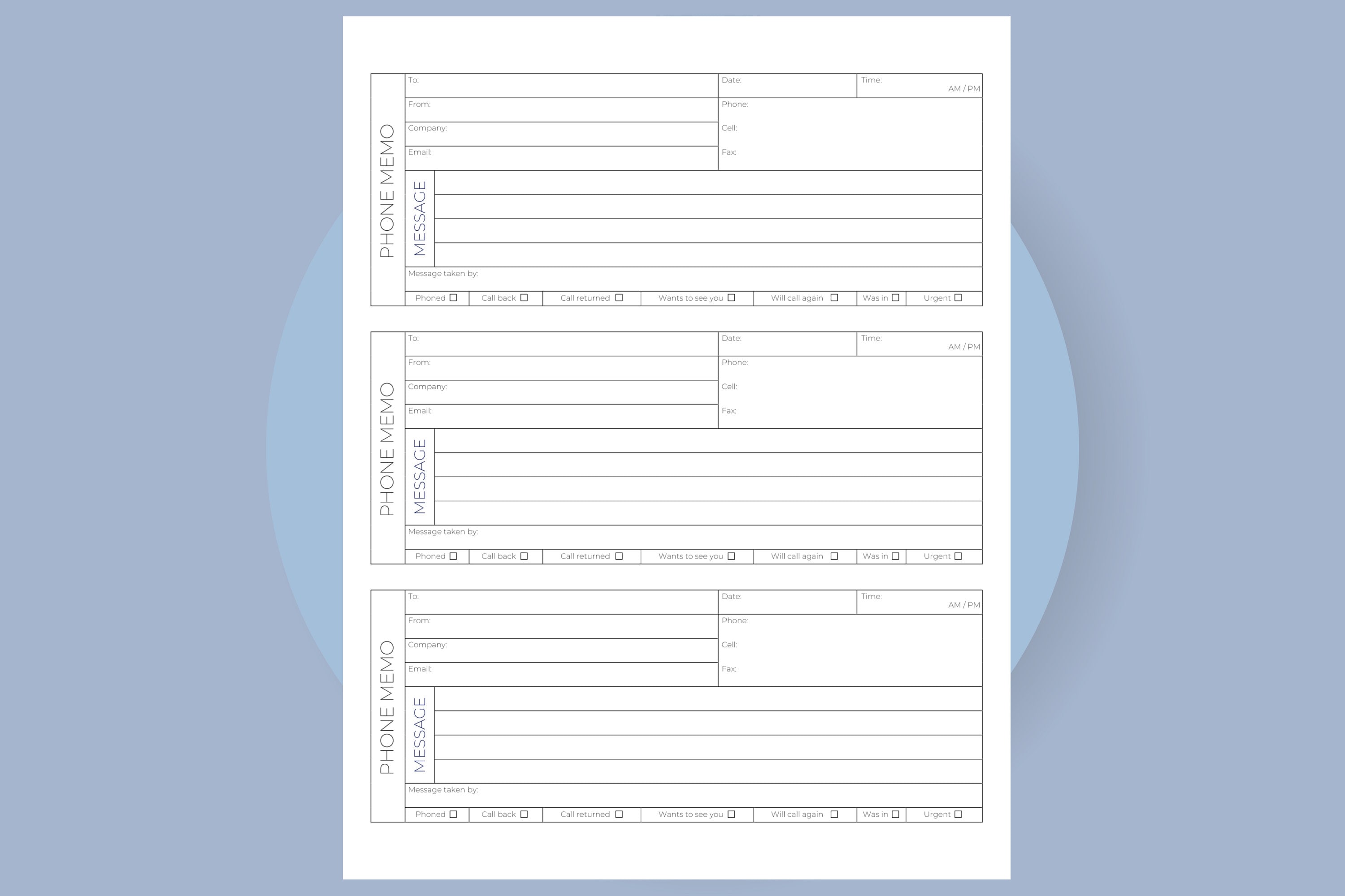 Printable Phone Memo Message Template, Missed Call Message Form ...