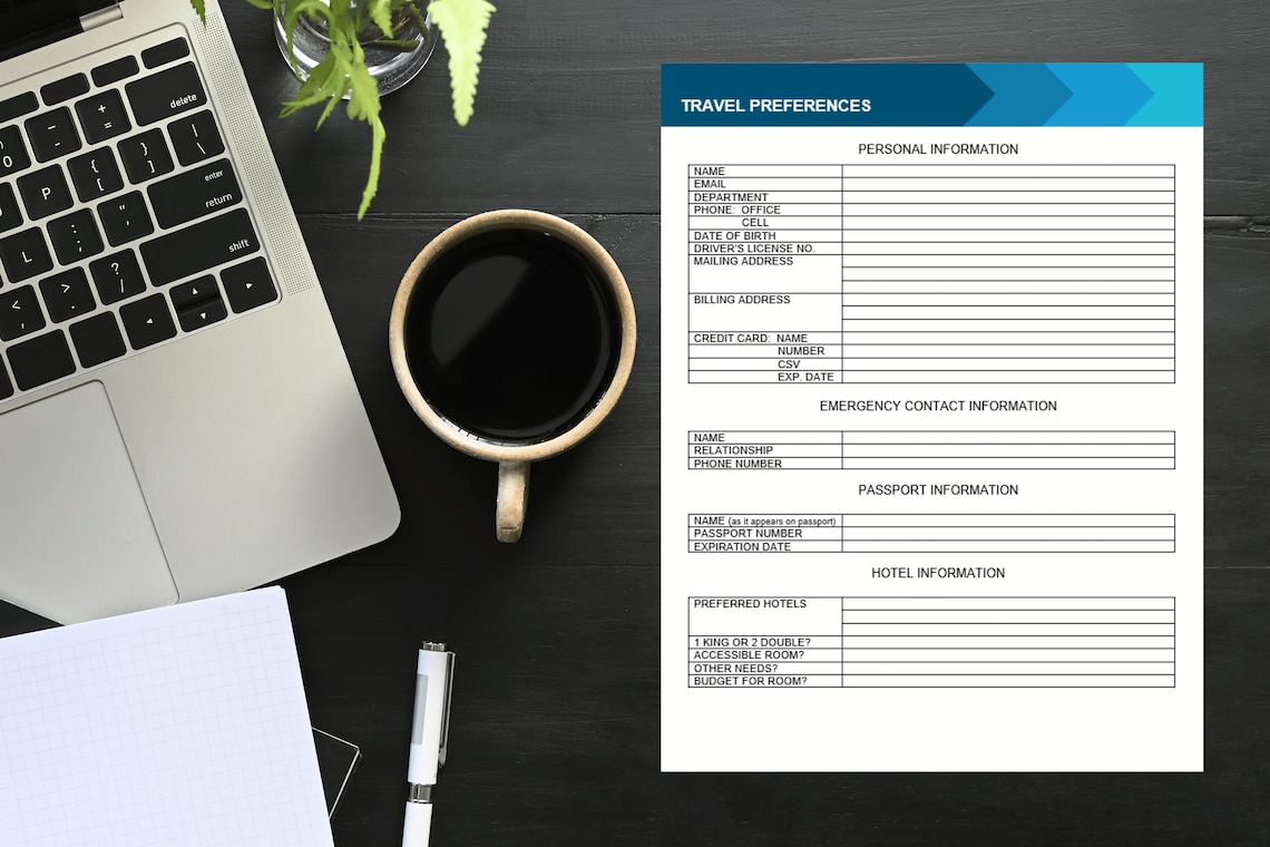 Travel Preferences Microsoft Office Form, Personalized Travel Forms ...