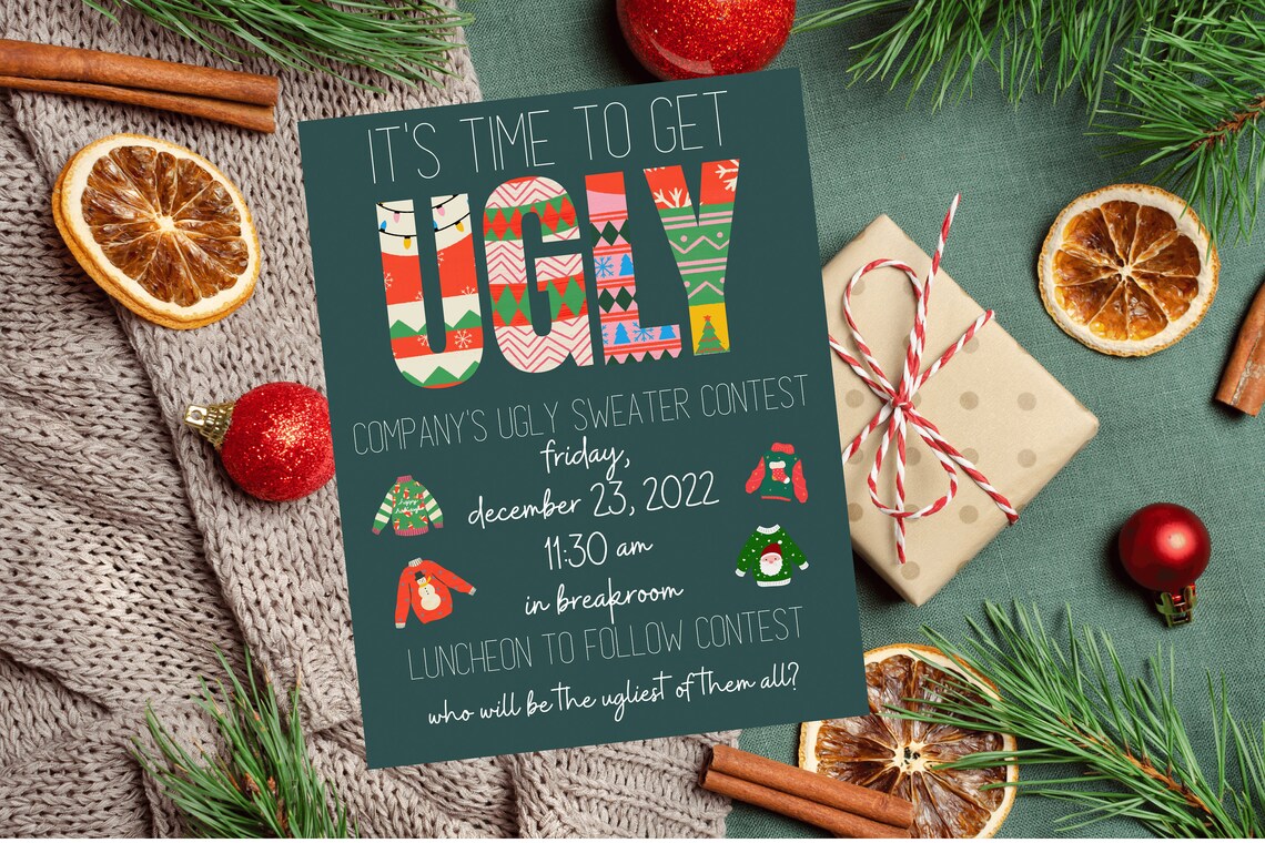 Editable Ugly Christmas Sweater Contest Flyer - Etsy