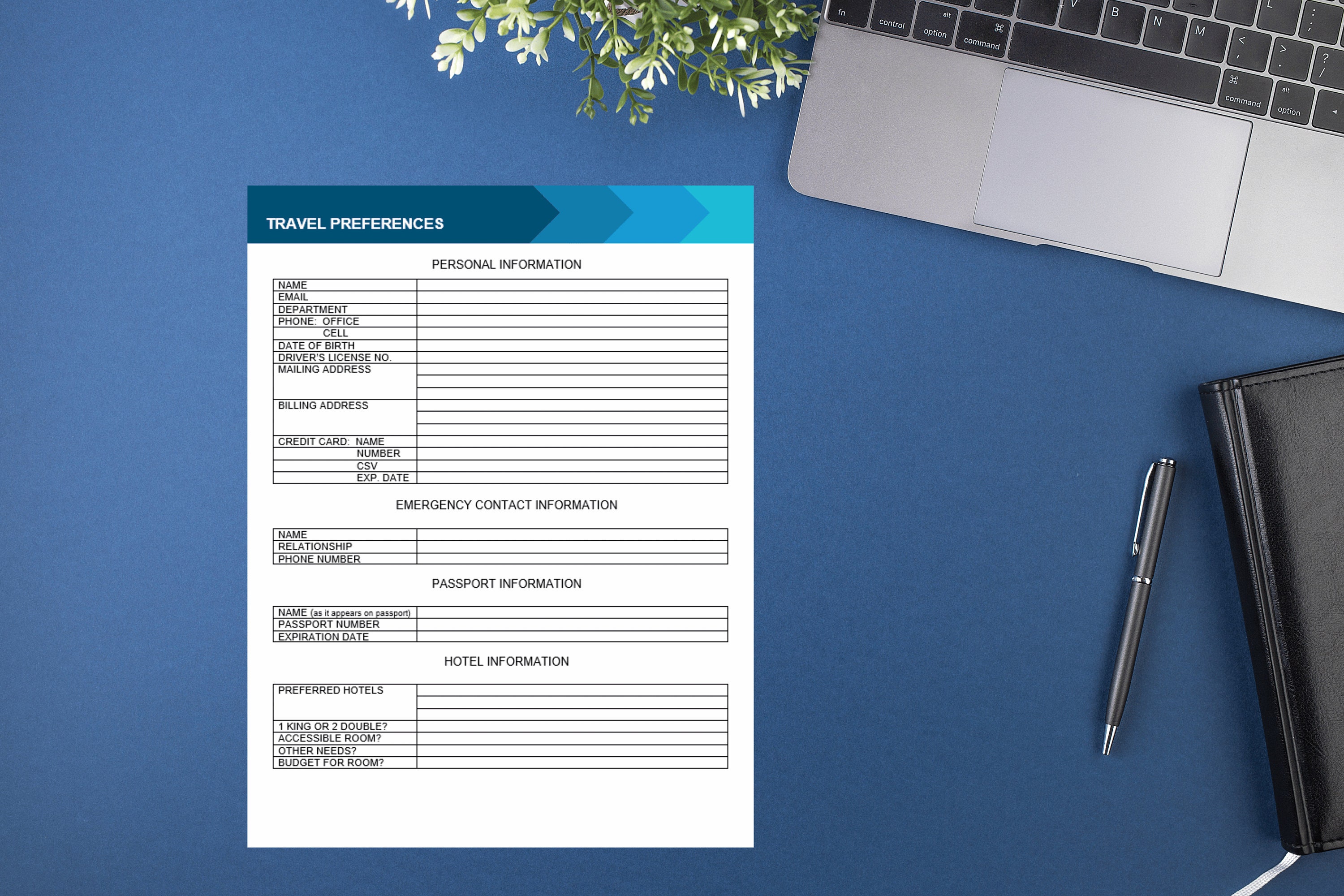 Travel Preferences Microsoft Office Form, Personalized Travel Forms ...